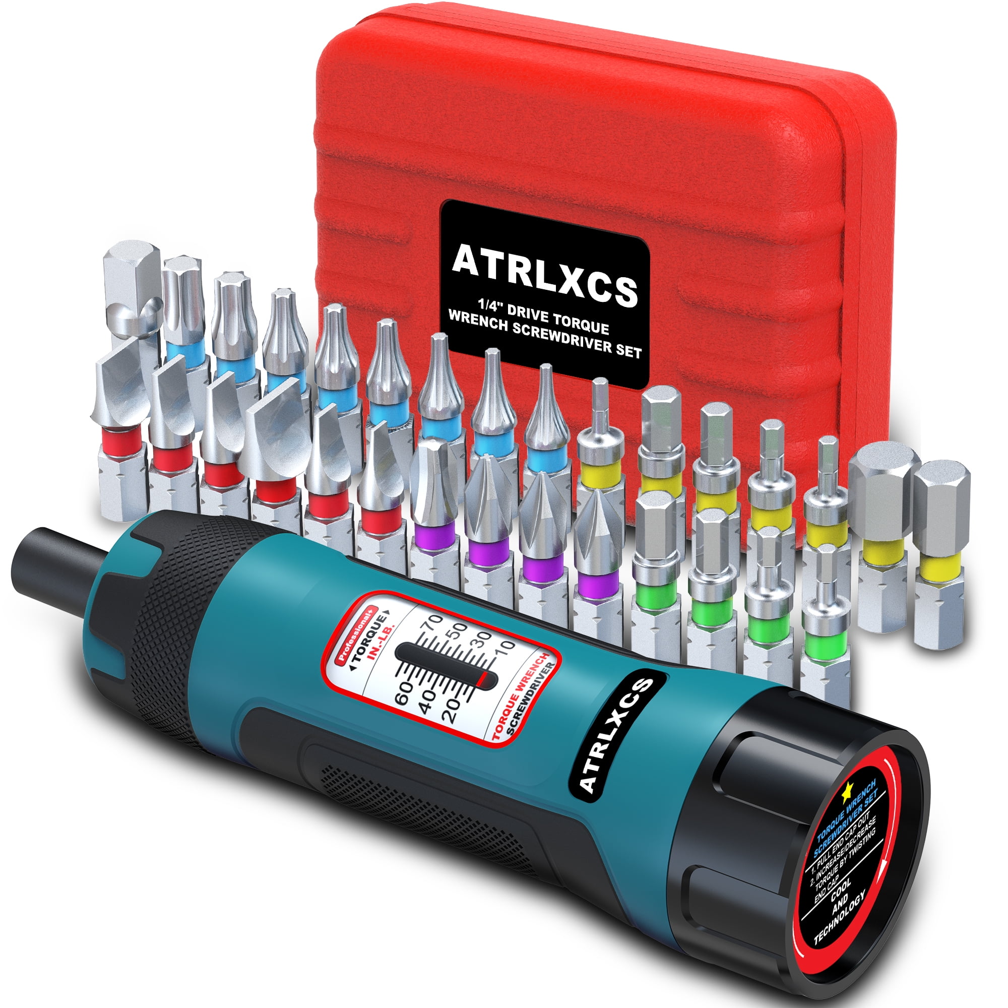 "ATRLXCS Torque Screwdriver Wrench Set, 1/4"" Drive, 10 - 70 In.-lb ...