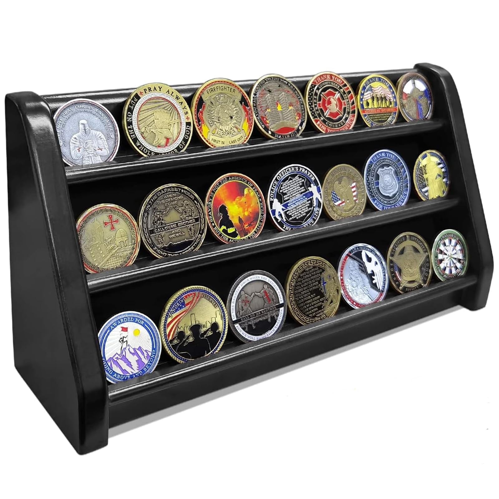 Atsknsk 3 Rows Military Challenge Coin Display Case Wall Mount Wooden ...