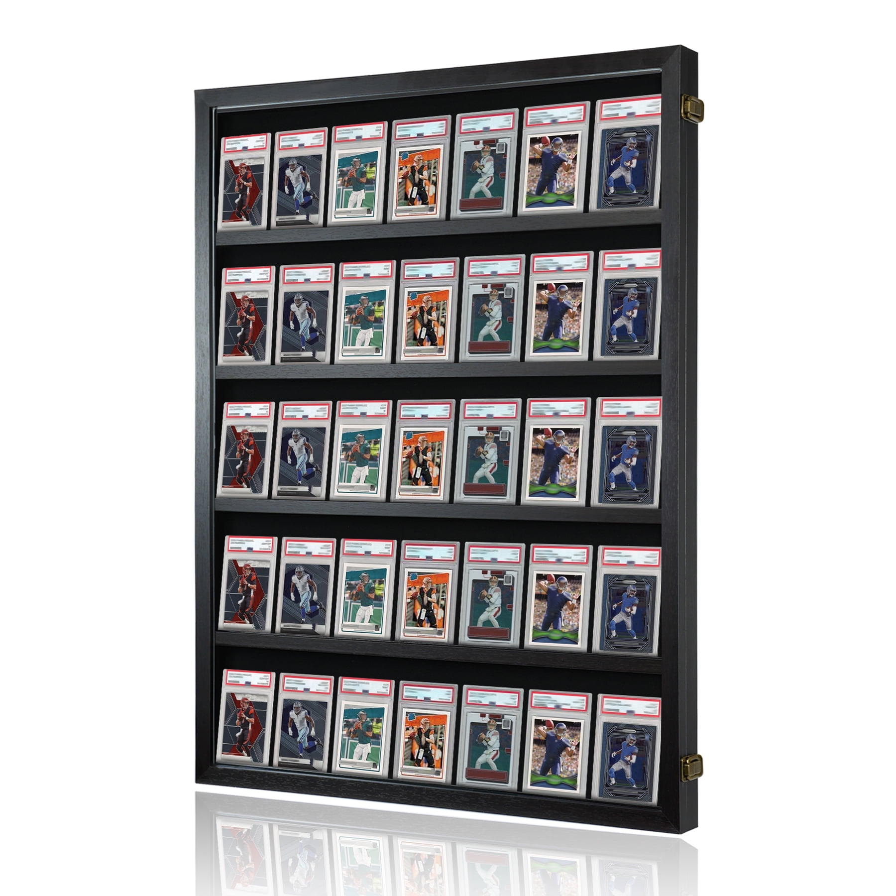 Atsknsk 35-Slot Wooden Trading Card Display Case Lockable Clear View ...