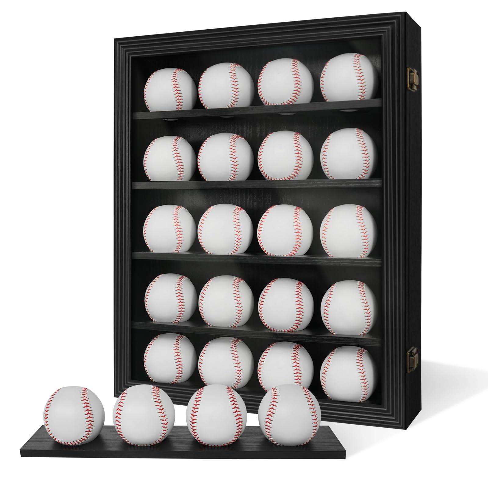 Atsknsk Baseball Display Case Holder for 20 Balls Wooden Baseball ...