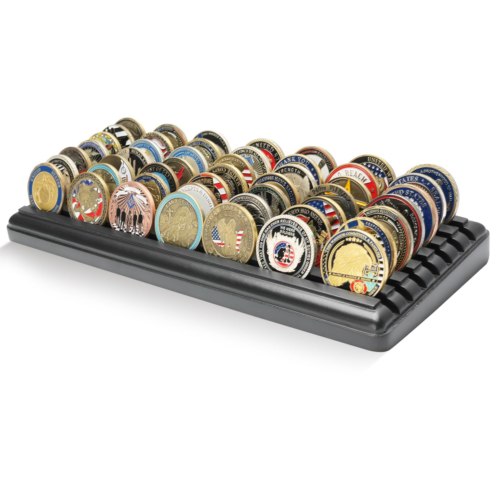 Atsknsk Challenge Coin Display,7 Rows 100% Solid Wood 49 Coins ...