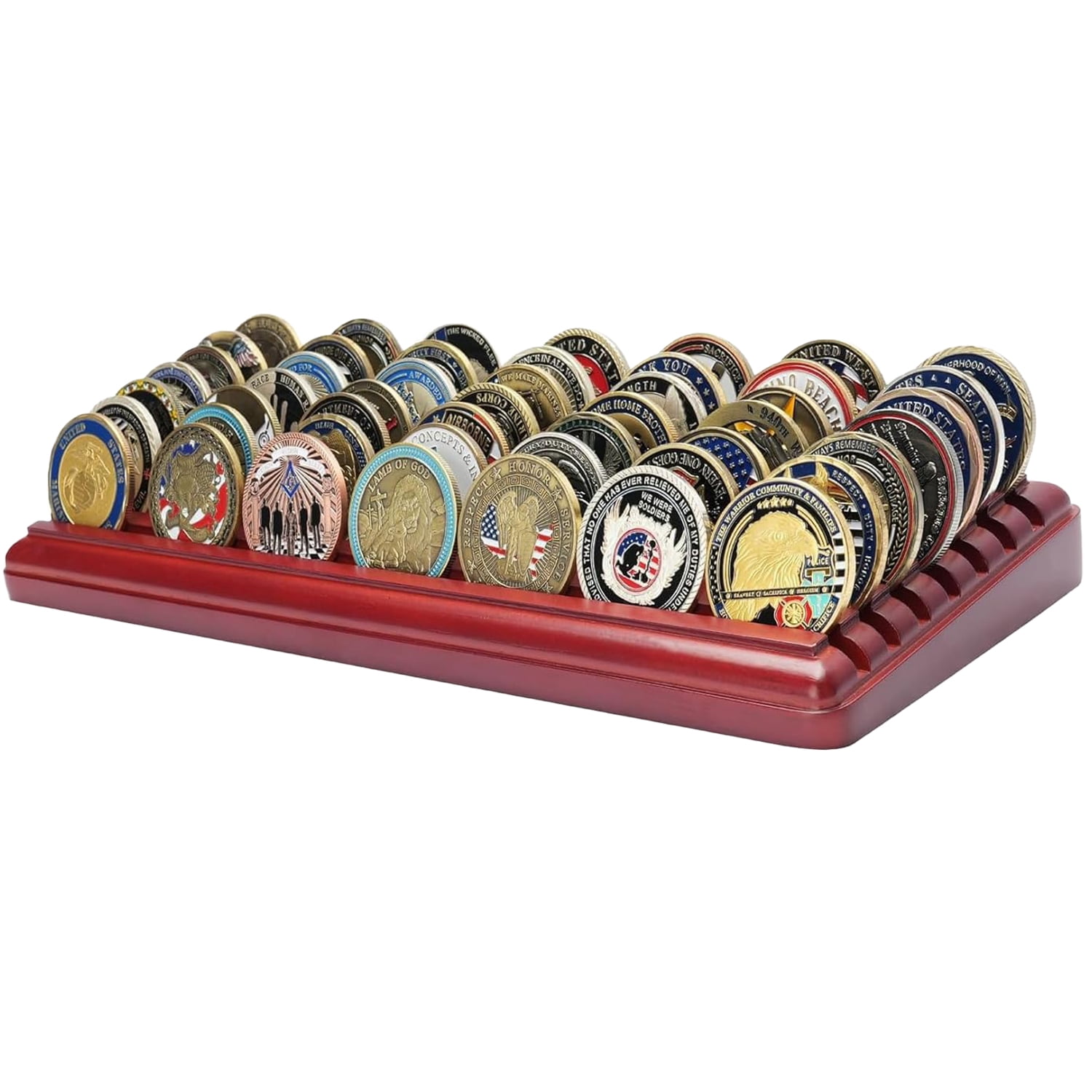 Atsknsk Challenge Coin Display, 7 Rows 100% Solid Wood 49 Coins ...