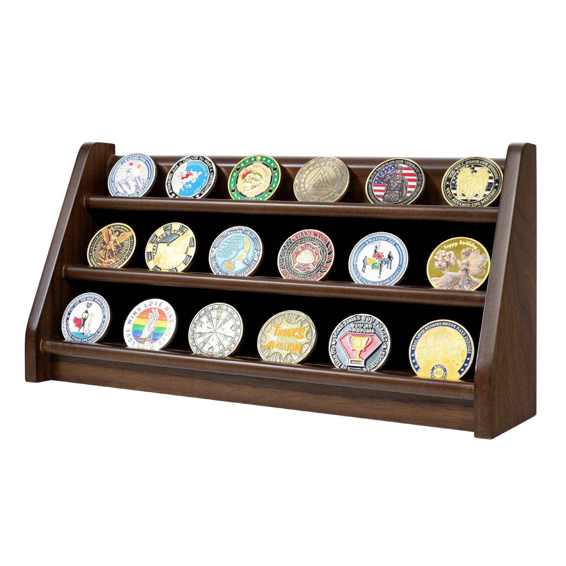 Atsknsk Challenge Coin Display Case, 3 Rows Military Wood Holder Stand ...