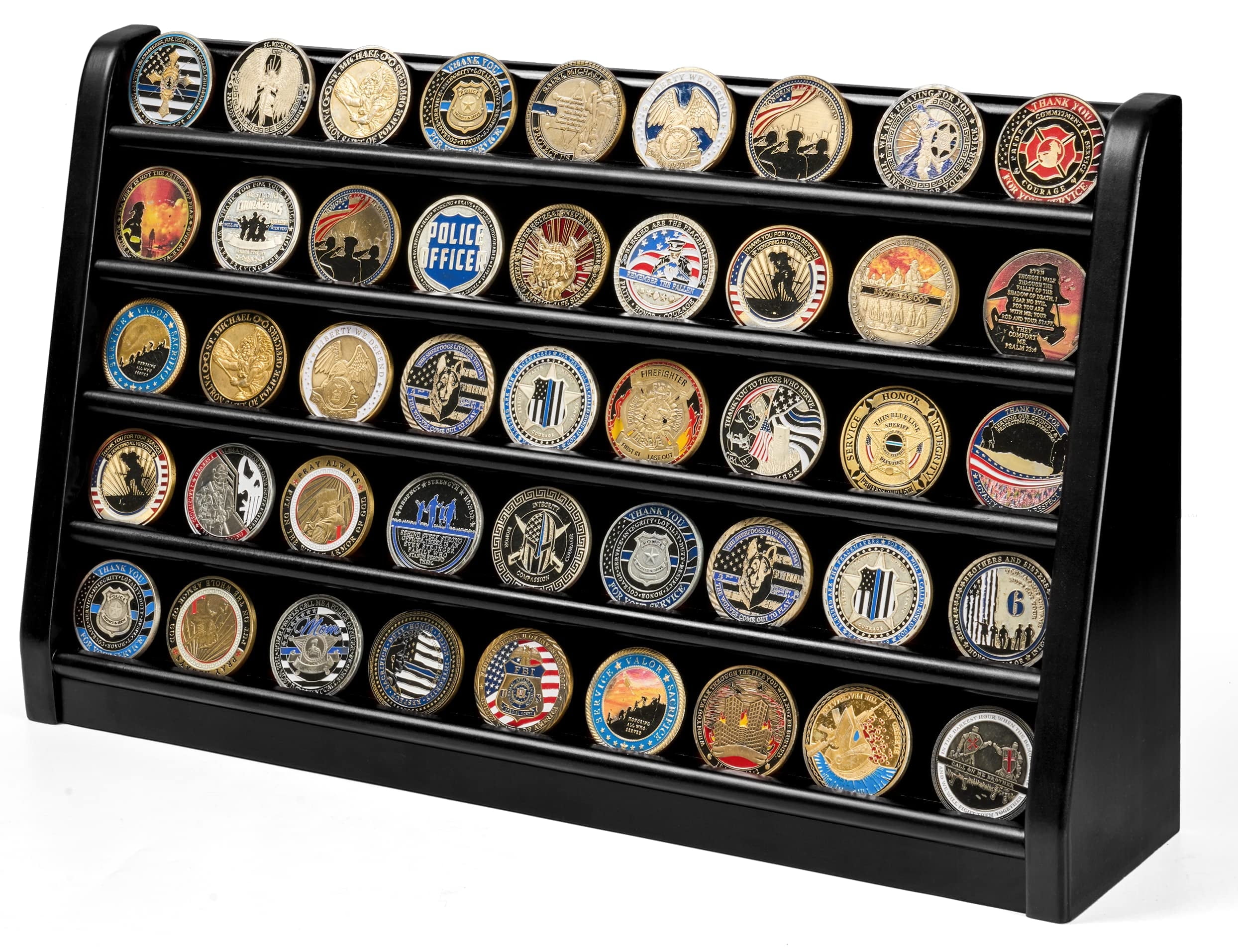 Atsknsk Challenge Coin Display Case, 5 Row Military Coin Wooden Holder ...