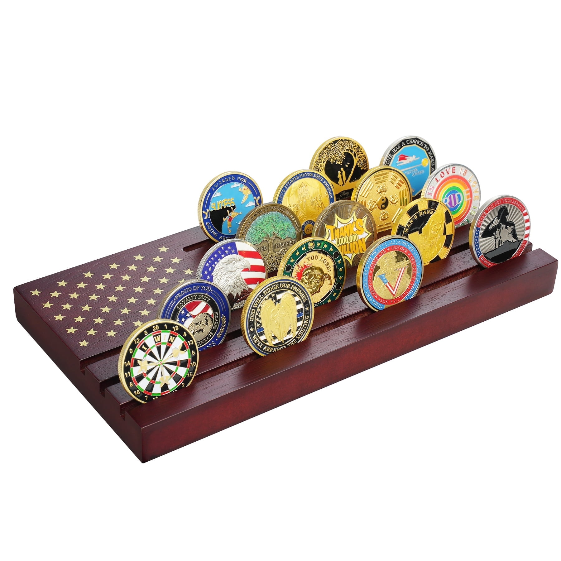 Atsknsk Challenge Coin Display Holder, 6 Rows Wooden Military Coin ...