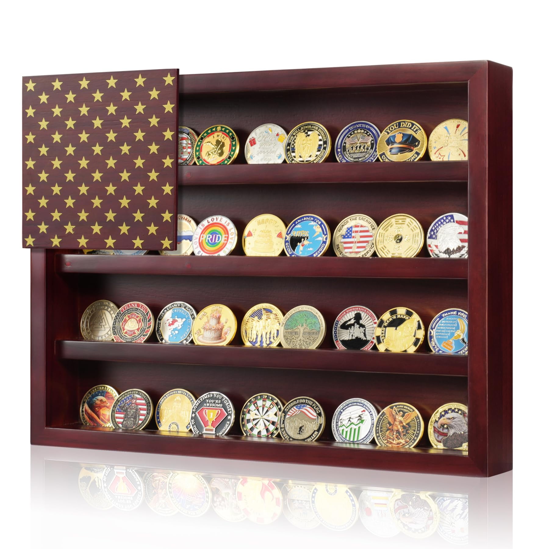 Atsknsk Challenge Coin Holder Display Case Wall Mount, 4 Rows Wooden ...