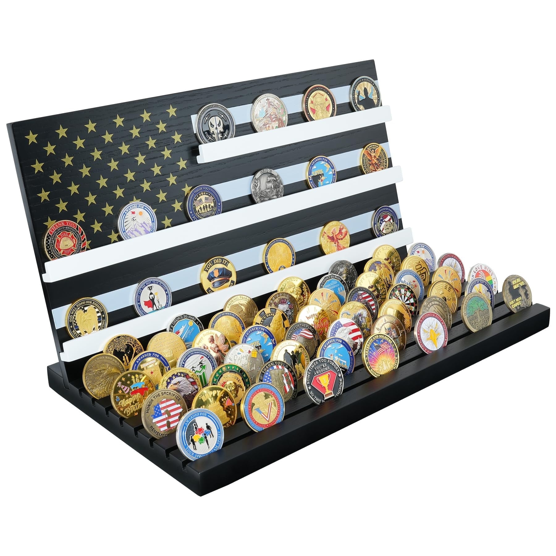 Atsknsk Challenge Coin Holder Display Stand, 11 Rows Wooden Military ...