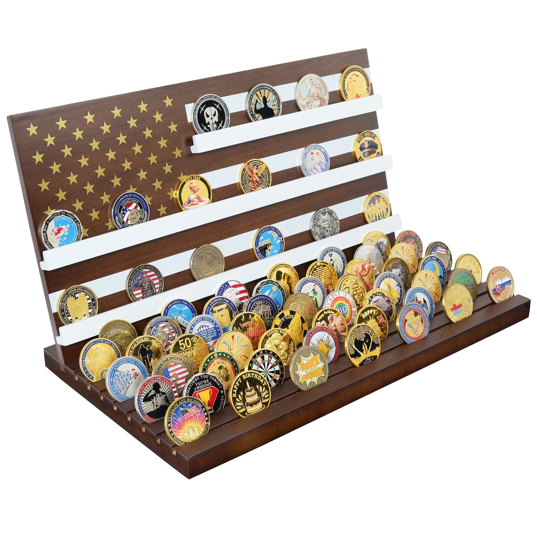 Atsknsk Challenge Coin Holder Display Stand, 11 Rows Wooden Military ...