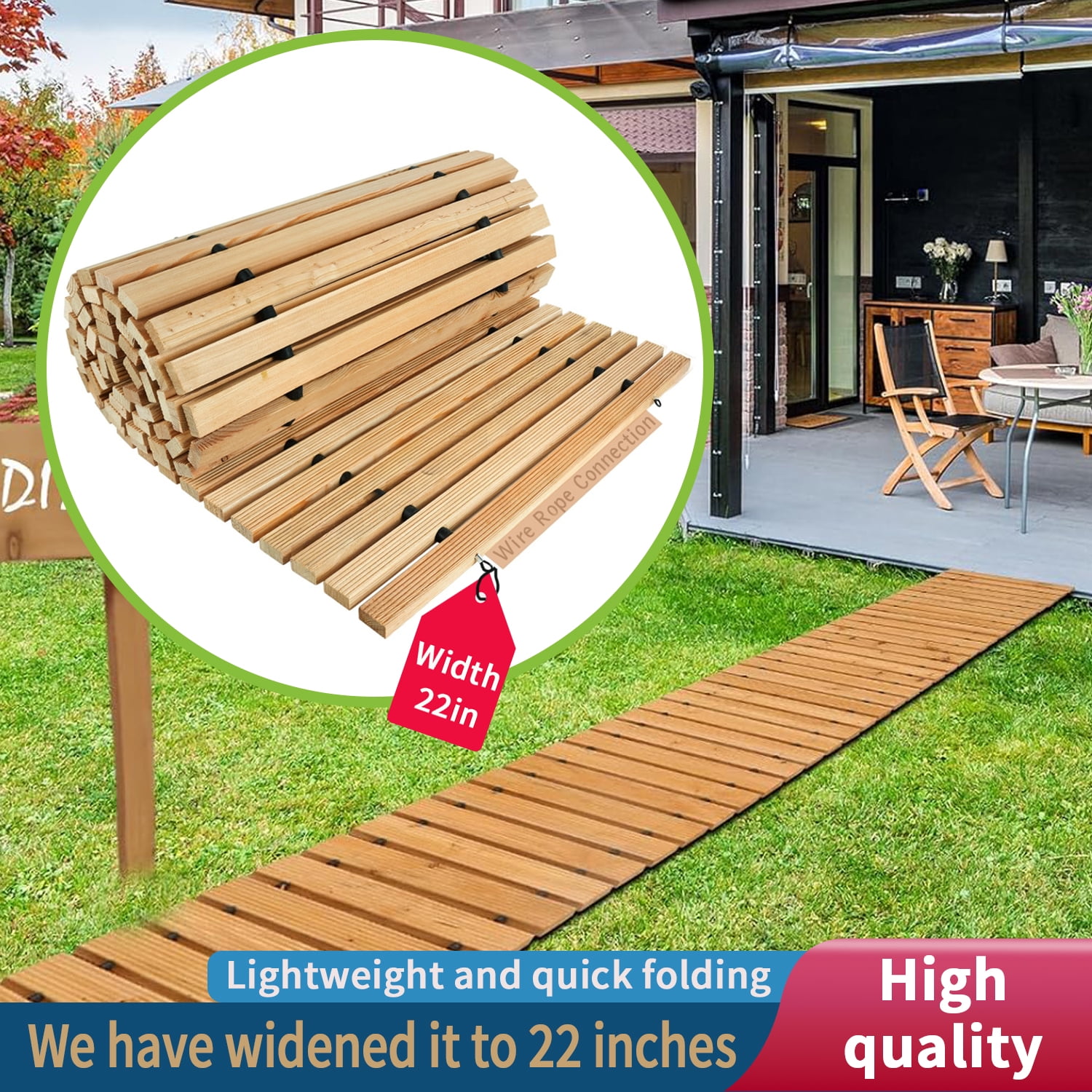 Atsknsk Extra Wide 4' Wooden Garden Pathway - Anti Slip Solid Wood ...
