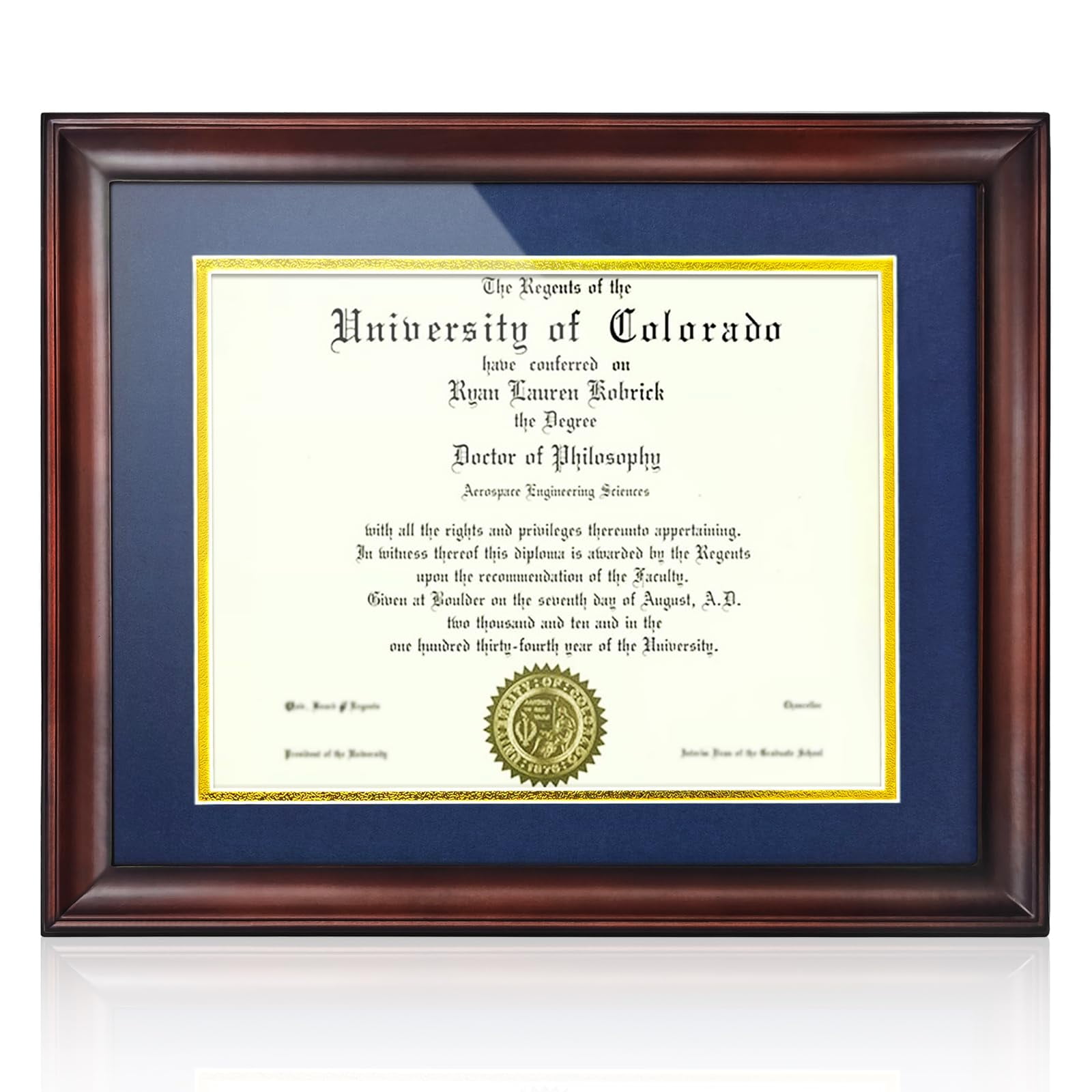 Atsknsk Mahogany Diploma Frame - Gold Trim, Wall Mount Design, with HD ...