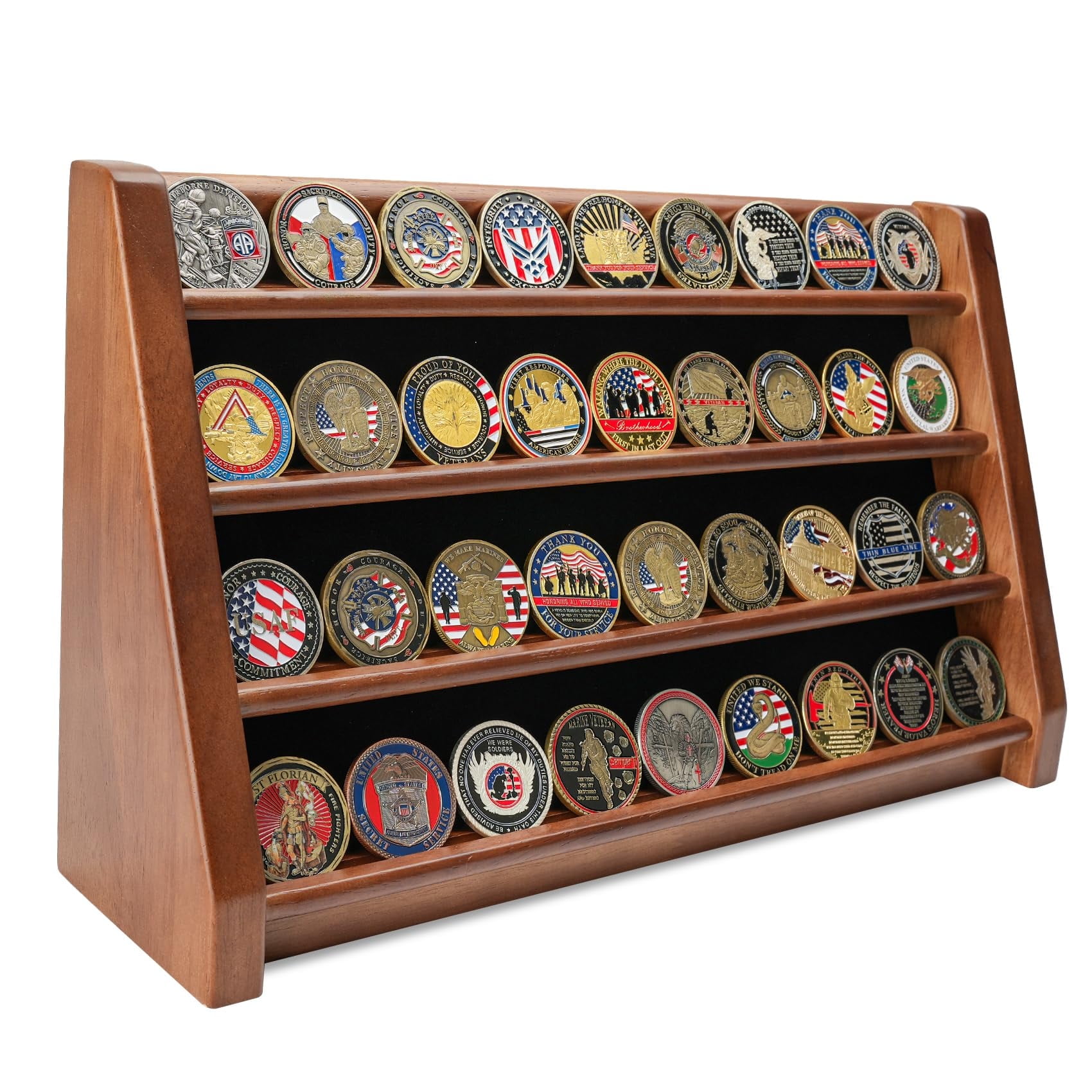 Atsknsk Solid Wood Challenge Coin Display Case, 4-Row Rack Holds 30 ...