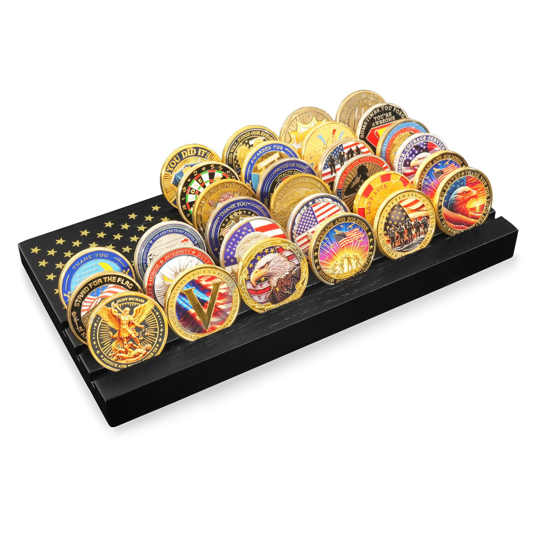 Atsknsk Wood Challenge Coin Display Holder, 6 Rows Wooden Military Coin ...