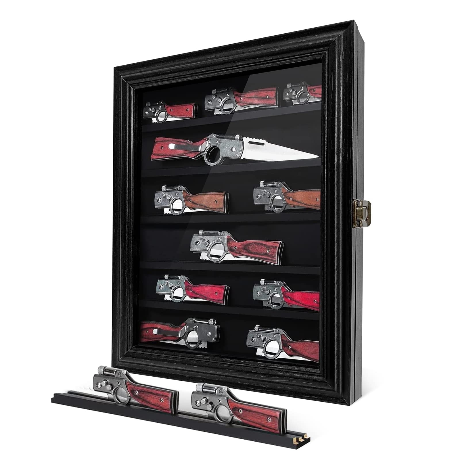 Atsknsk Wood Knife Display Case, Lockable Pocket Knives Display Box , 6 ...
