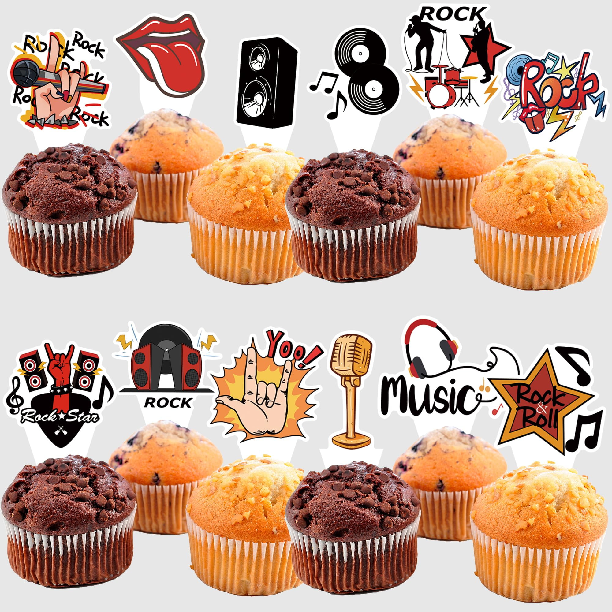 Atsmbiye 48PCS Rock And Roll Cupcake Topper-Music Party Decorations ...