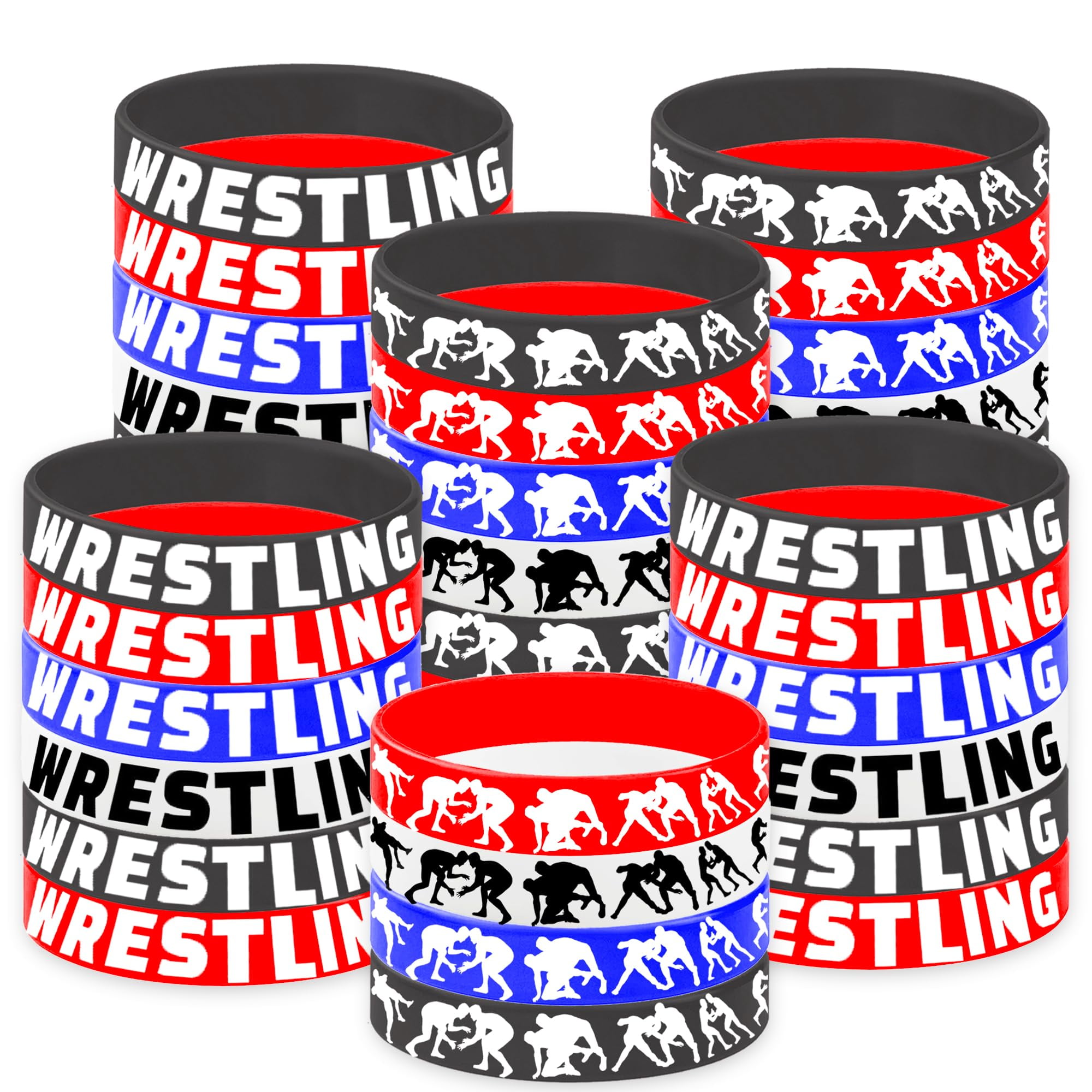 Atsmbiye 48PCS Wrestling Rubber SSF20 Bracelets Silicones Wristbands ...