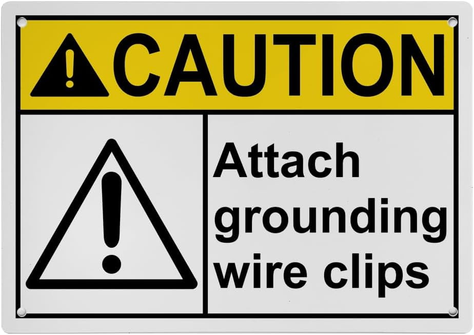 Attach Grounding Wire Clips Sign, Industrial Shock Hazard Sign 8"x12 ...