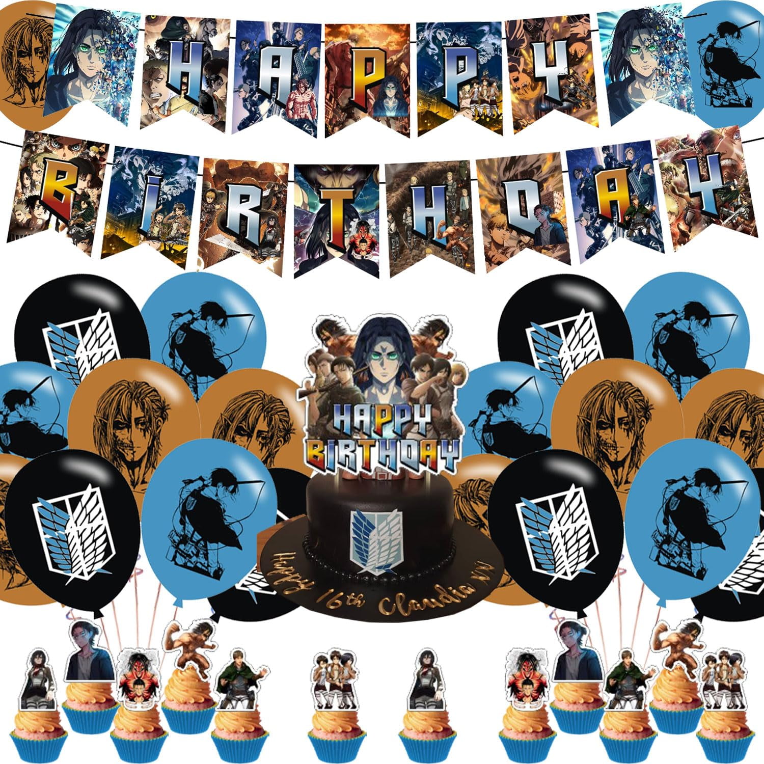 Attack Anime Theme Party Supplies - Birthday H2FSDBanner, Cake Topper ...