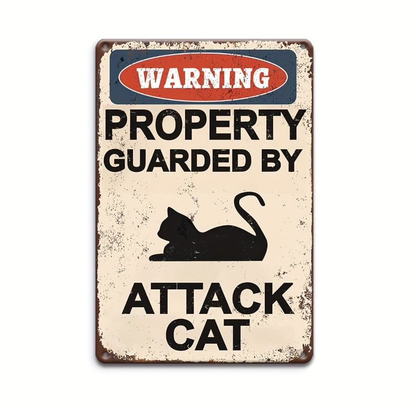 Attack Cat Warning Sign - Retro Courtyard Sign for Outdoor Wall ...