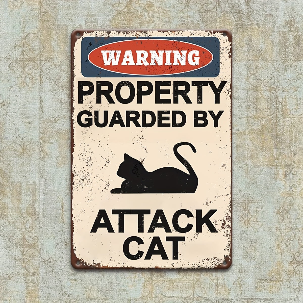 Attack Cat Warning Sign in Vintage Style - Humorous Metal Plaque with ...