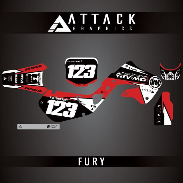 Attack Graphics Custom Fury Complete Bike Graphics Kit for Honda CR250R ...