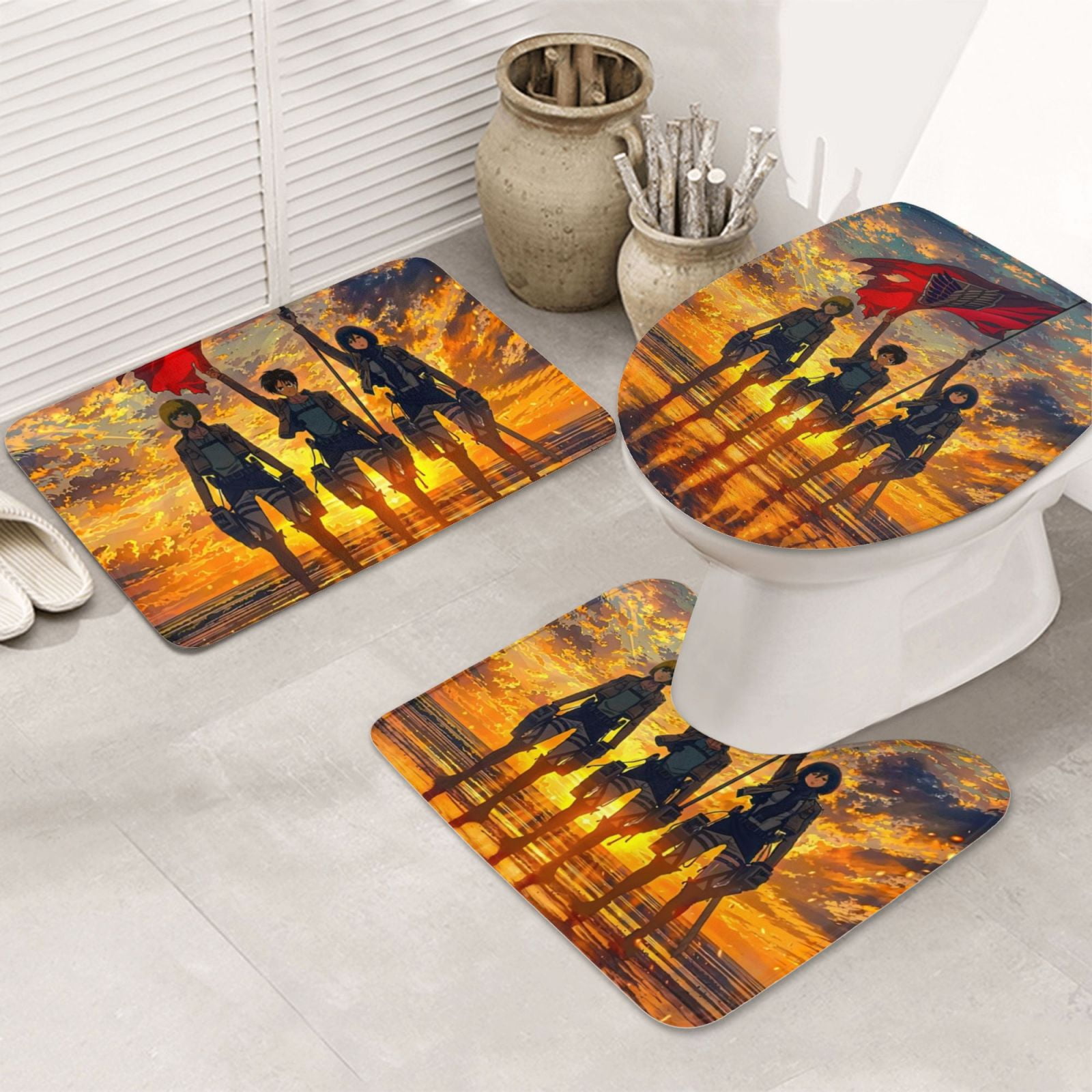 Attack On Titan 3 Piece Bathroom Rug Set Includes Bathroom Rug ...