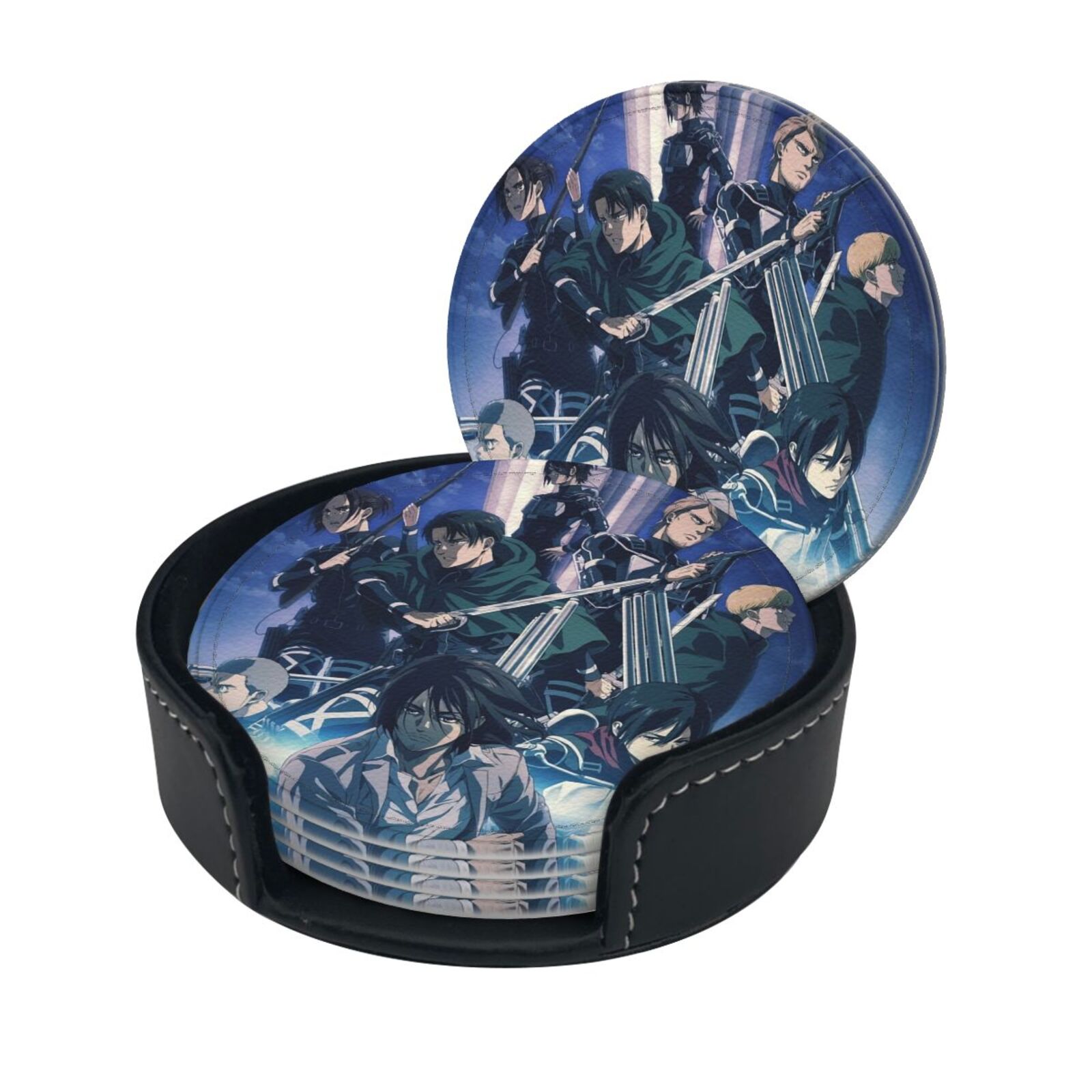 Attack On Titan Anime Funny Coasters,6 Pcs Leather Coasters That ...