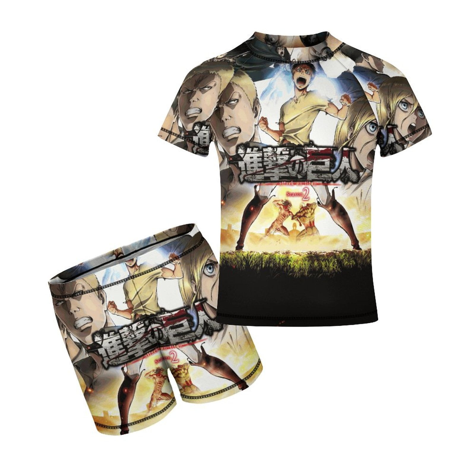 Attack On Titan Boy's Swimsuit Short Sleeve T Shirt Swim Trunks Shorts ...