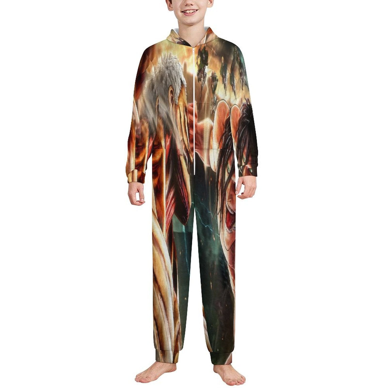 Attack On Titan Hoodie Zipper Onesie Pajamas Jumpsuit One-Piece Costume for Bo-ys Gir-ls ...