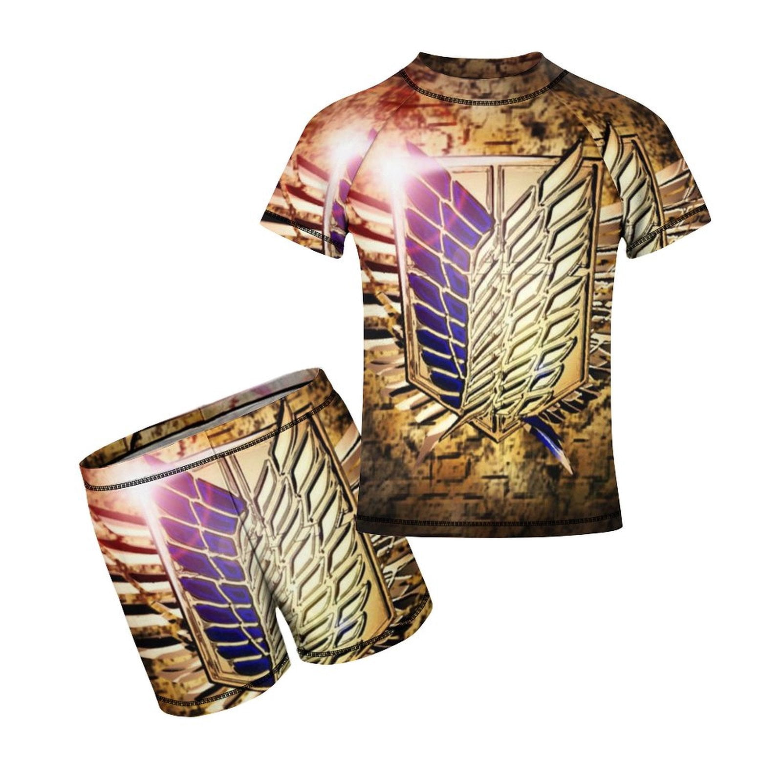 Attack On Titan Logo Boy's Swimsuit Short Sleeve T Shirt Swim Trunks ...