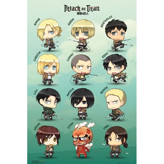 Attack On Titan - Manga, Poster (Chibi Characters - Full Cast) UNFRAMED ...