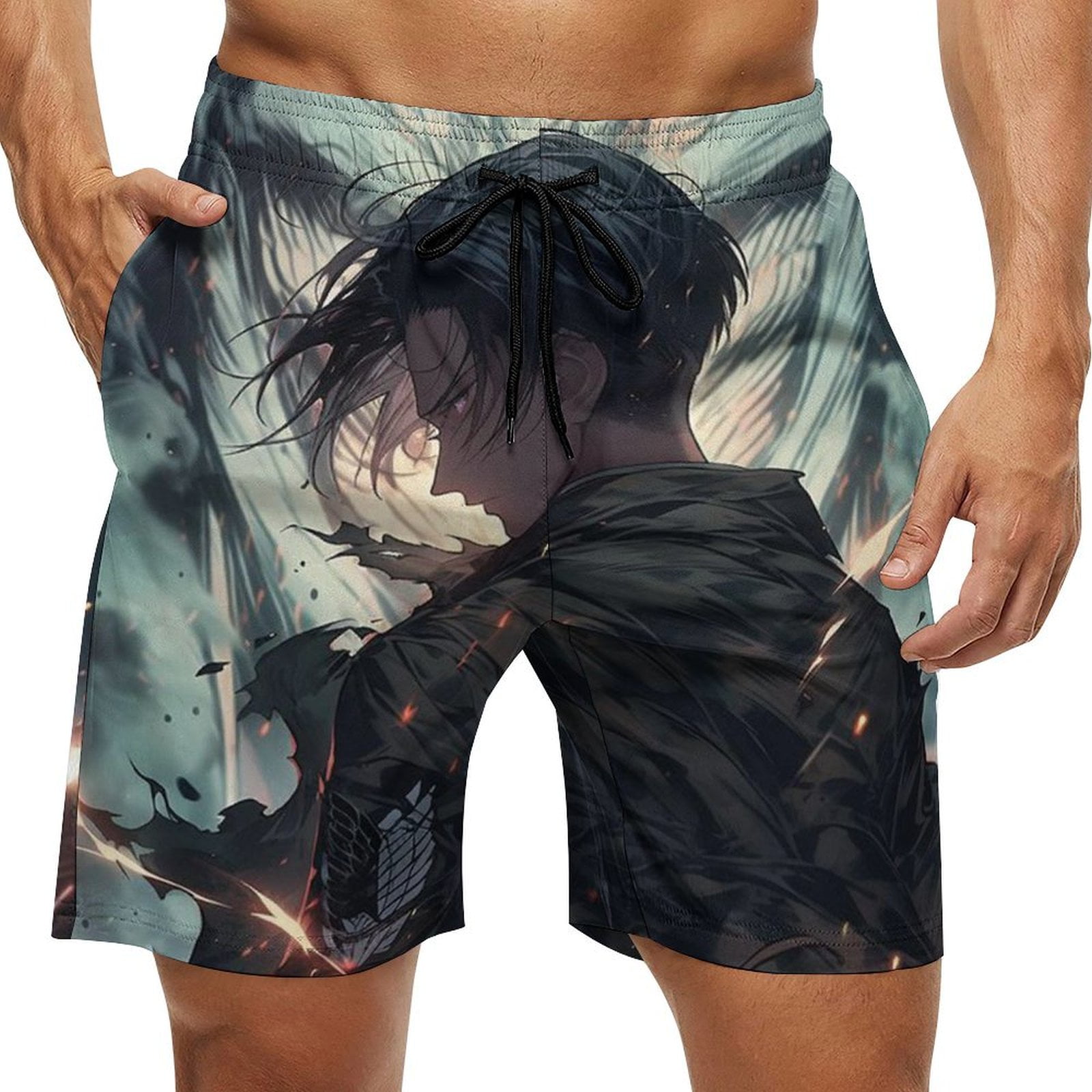 Attack On Titan Men's Swim Trunks Board Shorts Drawstring Elastic Waist ...