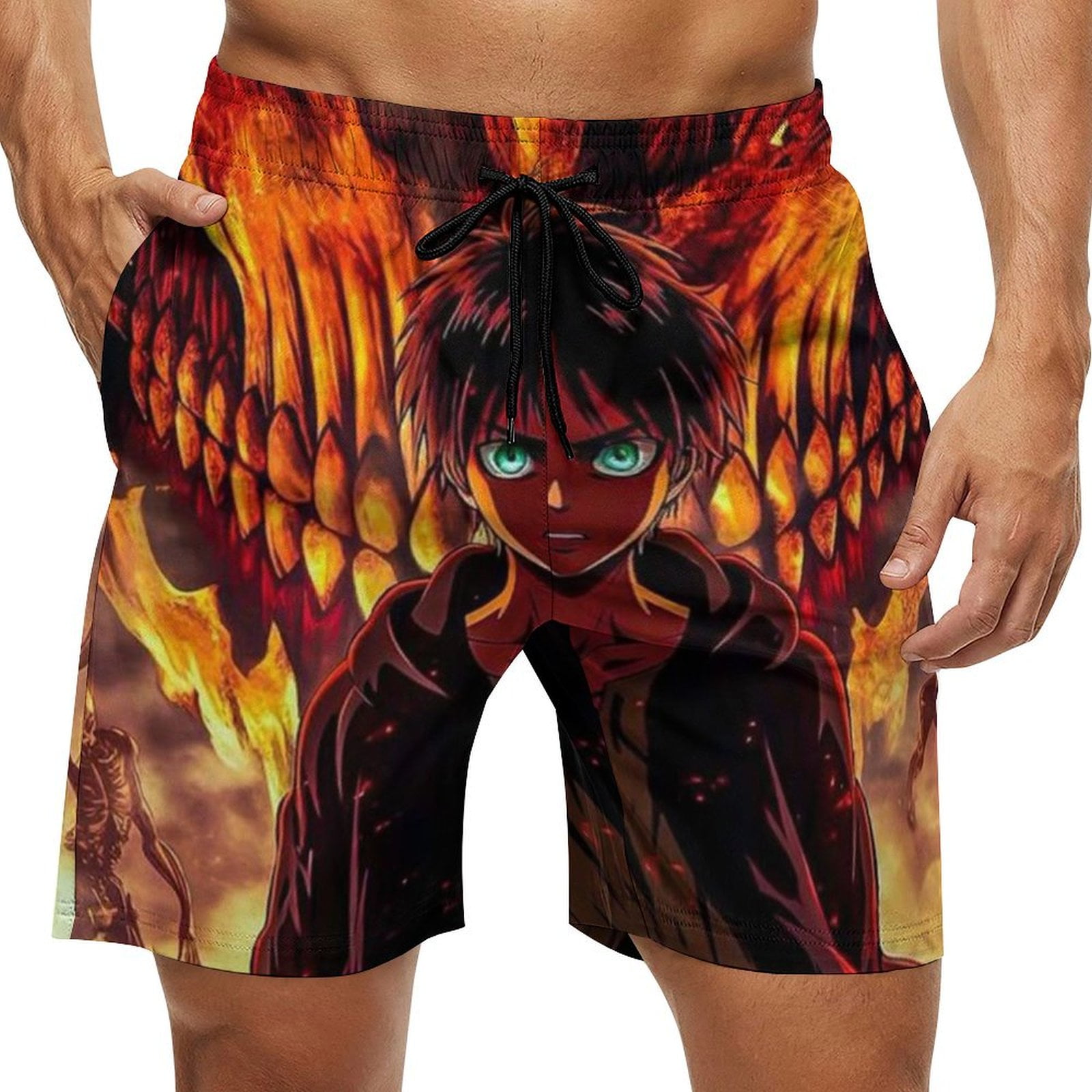 Attack On Titan Men's Swim Trunks Board Shorts Drawstring Elastic Waist ...