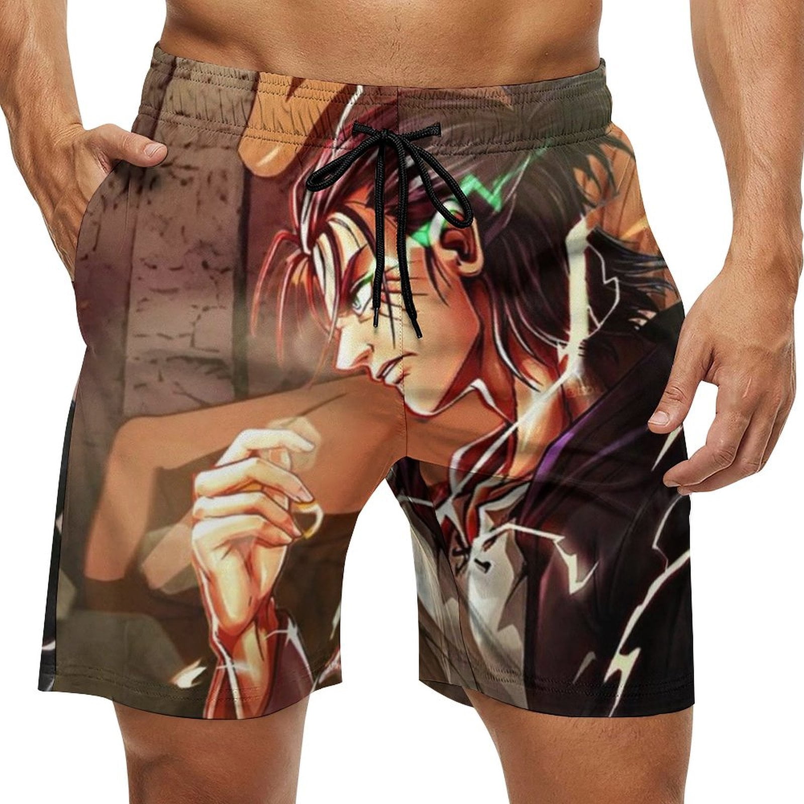 Attack On Titan Men's Swim Trunks Board Shorts Drawstring Elastic Waist ...
