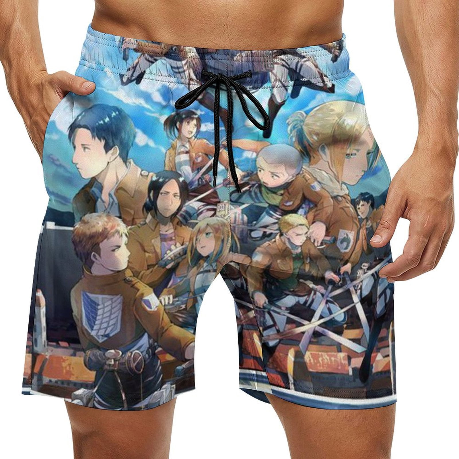 Attack On Titan Men's Swim Trunks Board Shorts Drawstring Elastic Waist ...