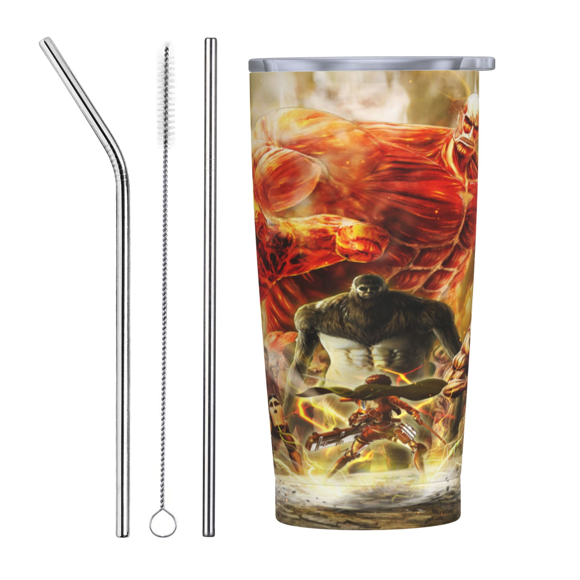 Attack On Titan Tumbler With Lid And Straw Stainless Steel Insulated ...