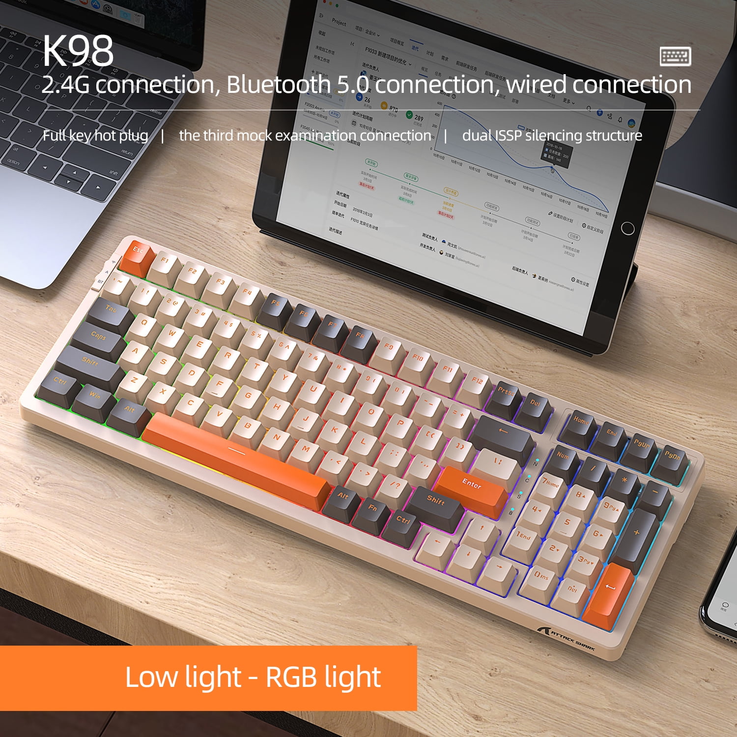 Attack Shark K98 Wired Mechanical Keyboard ,Type-C Connection, Red ...