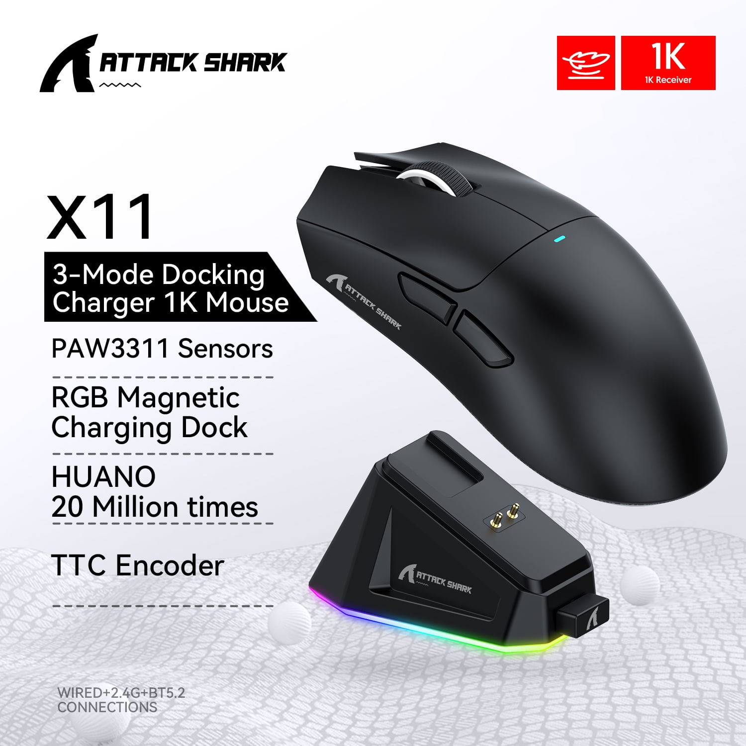 Attack Shark X11/X6/X3/R1 RGB Wireless Gaming Mouse, Bluetooth Tri-Mode Connectivity ...