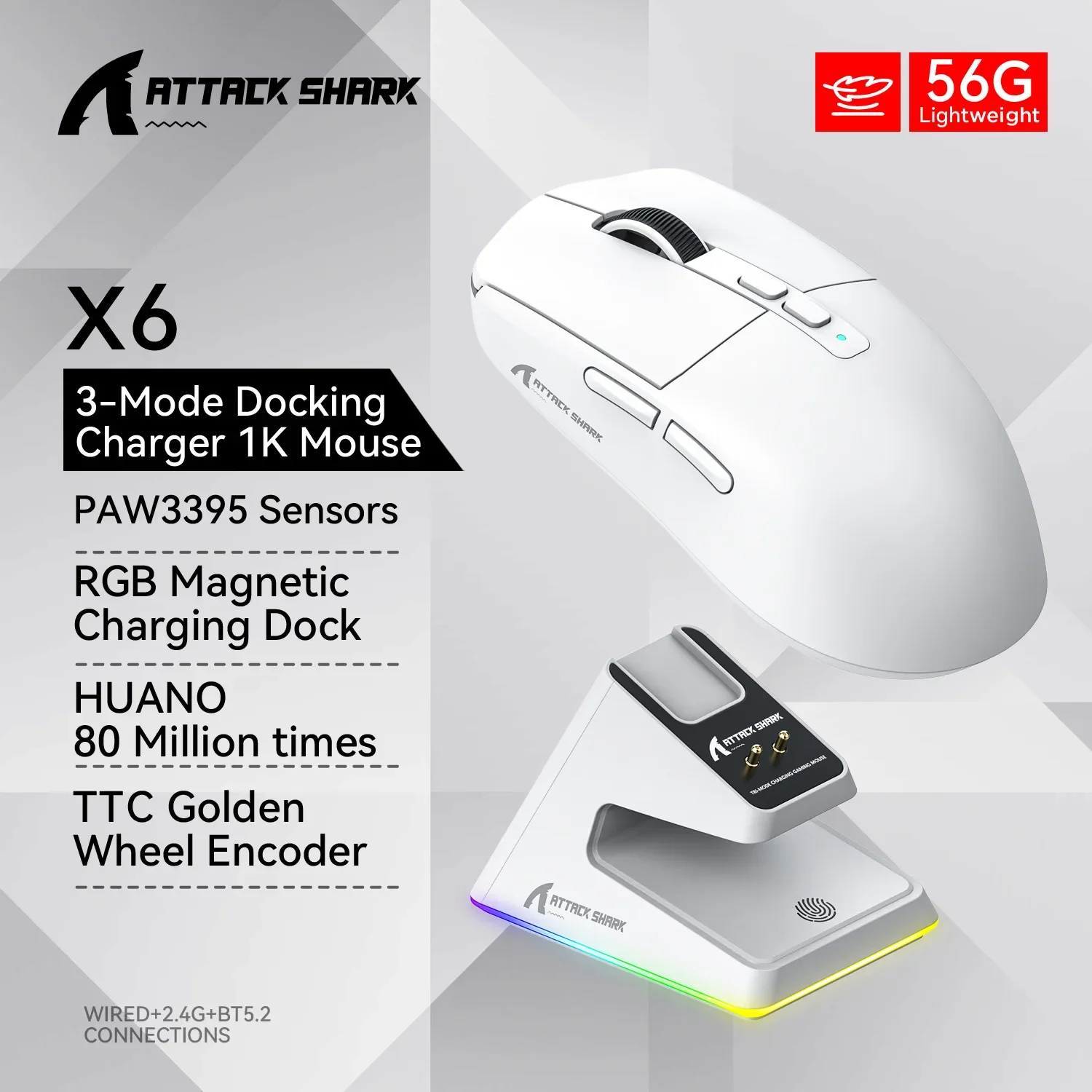Attack Shark X6 Wireless Ergonomic Gaming Mouse Adjustable DPI Wired 2 ...
