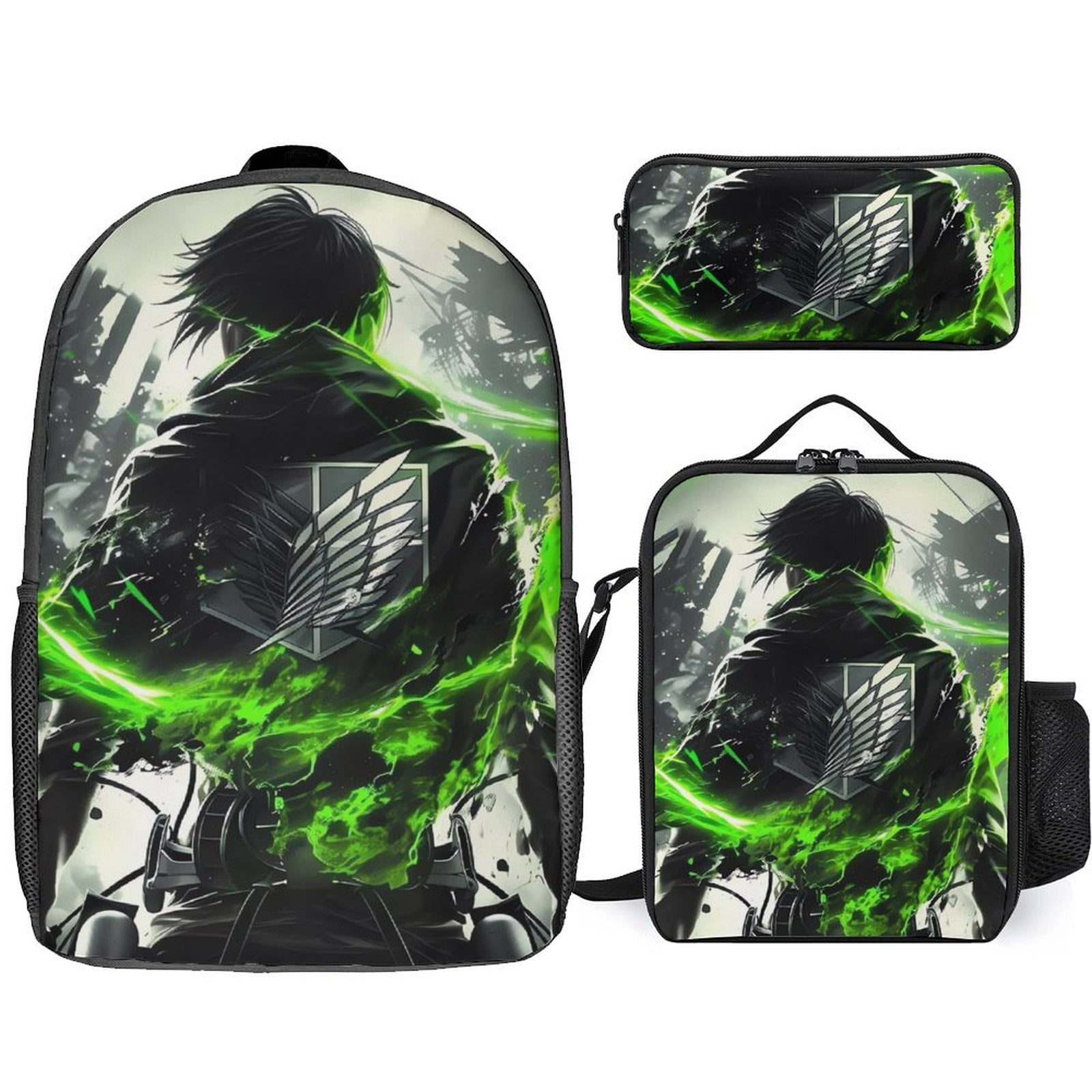 Attack on Titan 3 Piece Backpack Set with Lunch Bag Pencil Case, High ...