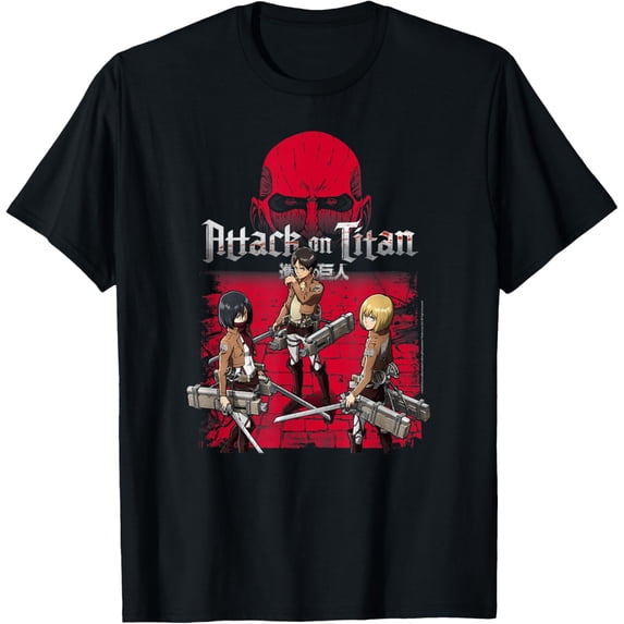 Attack on Titan 3 Main Characters Red Background Anime T-Shirt ...