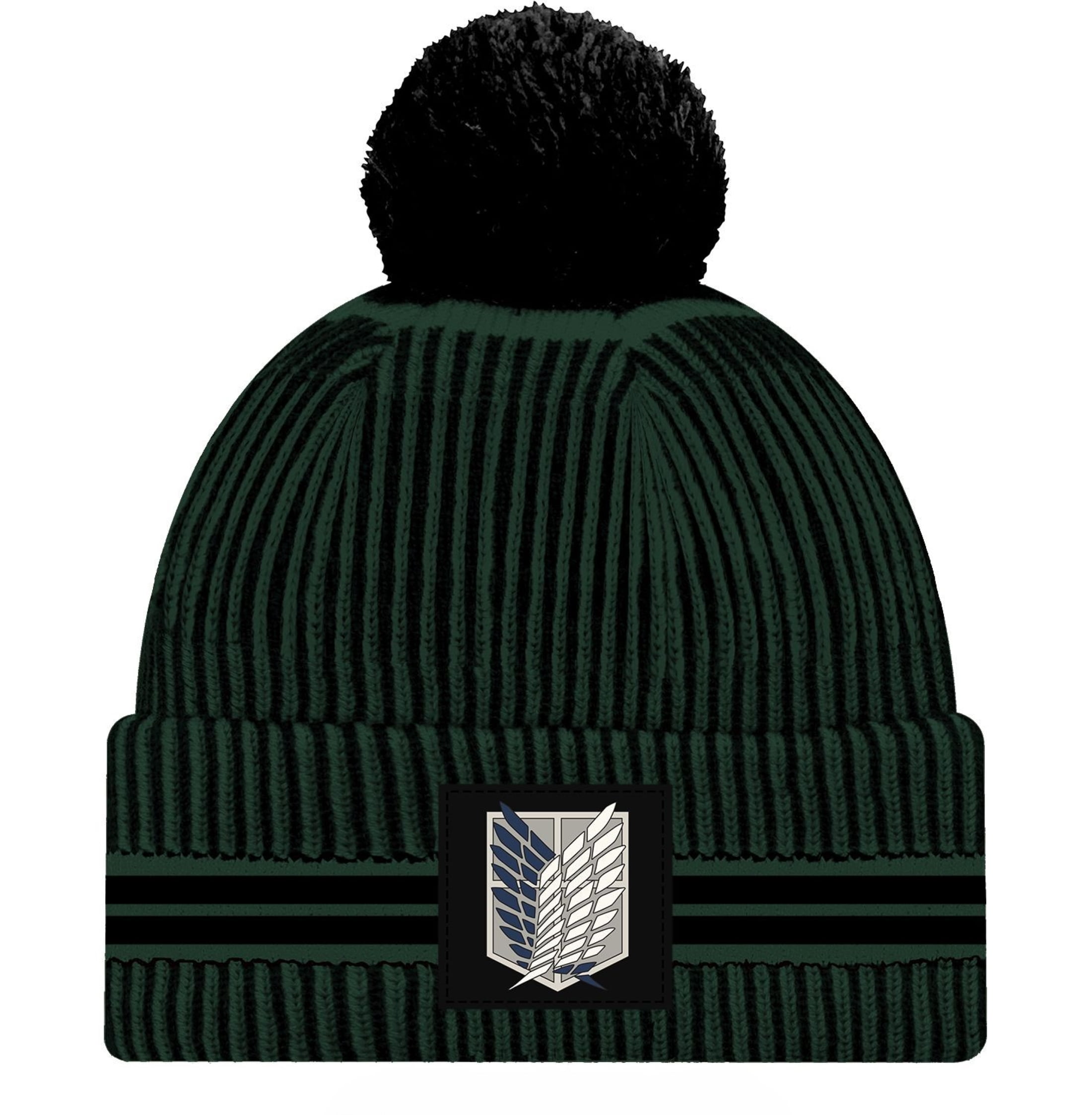 Attack on Titan Adult Pom Beanie Green Ribbed Stitched Scout Regiment ...