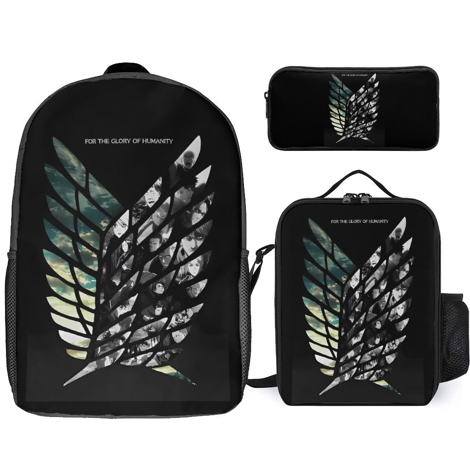 Attack on Titan Backpack 3 Piece Set Laptop Work Backpack Lunch Bag ...