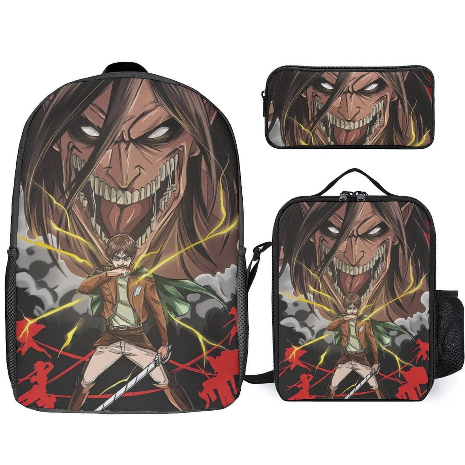 Attack on Titan Backpack 3 Piece Set Laptop Work Backpack Lunch Bag ...