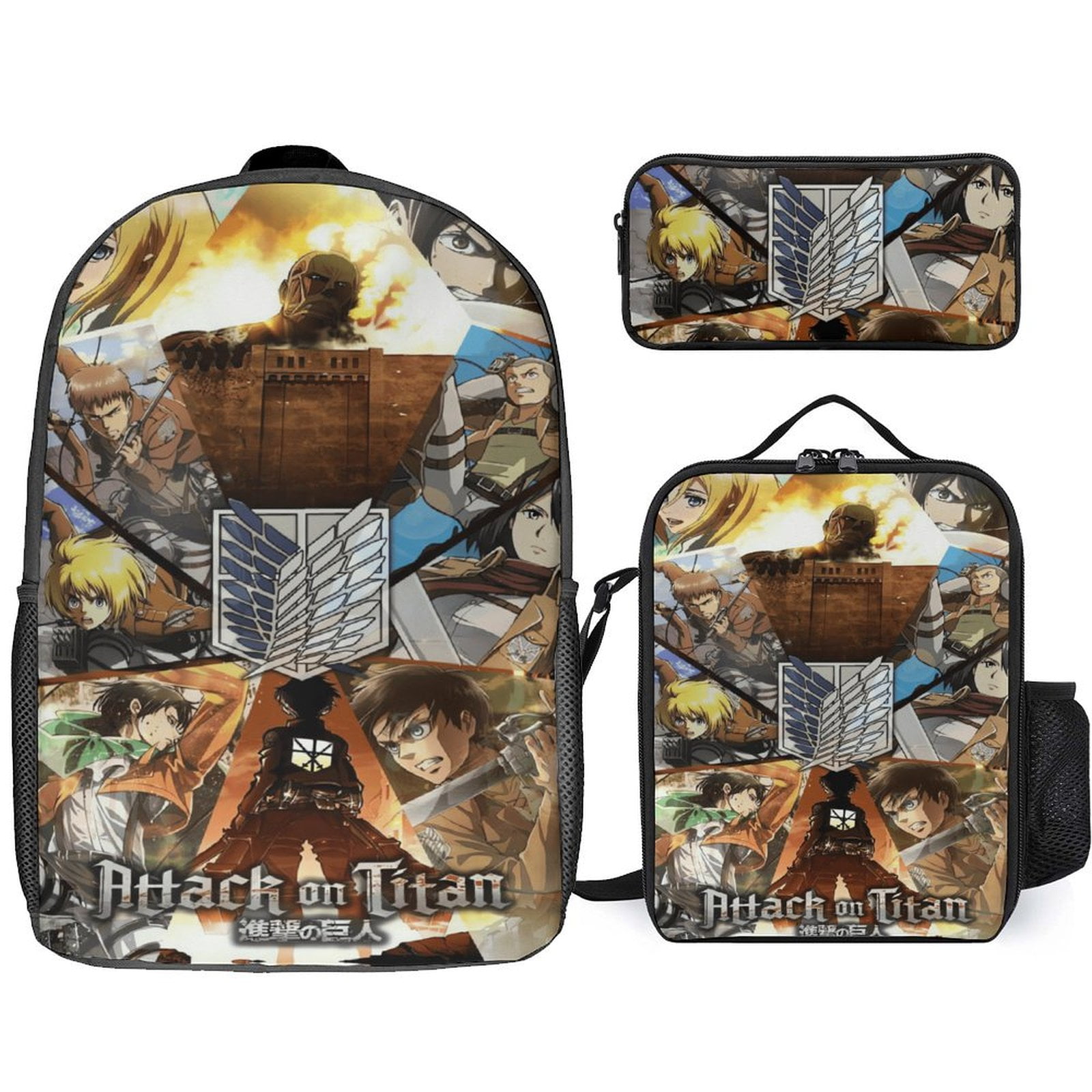 Attack on Titan Backpack 3 Piece Set Laptop Work Backpack Lunch Bag ...