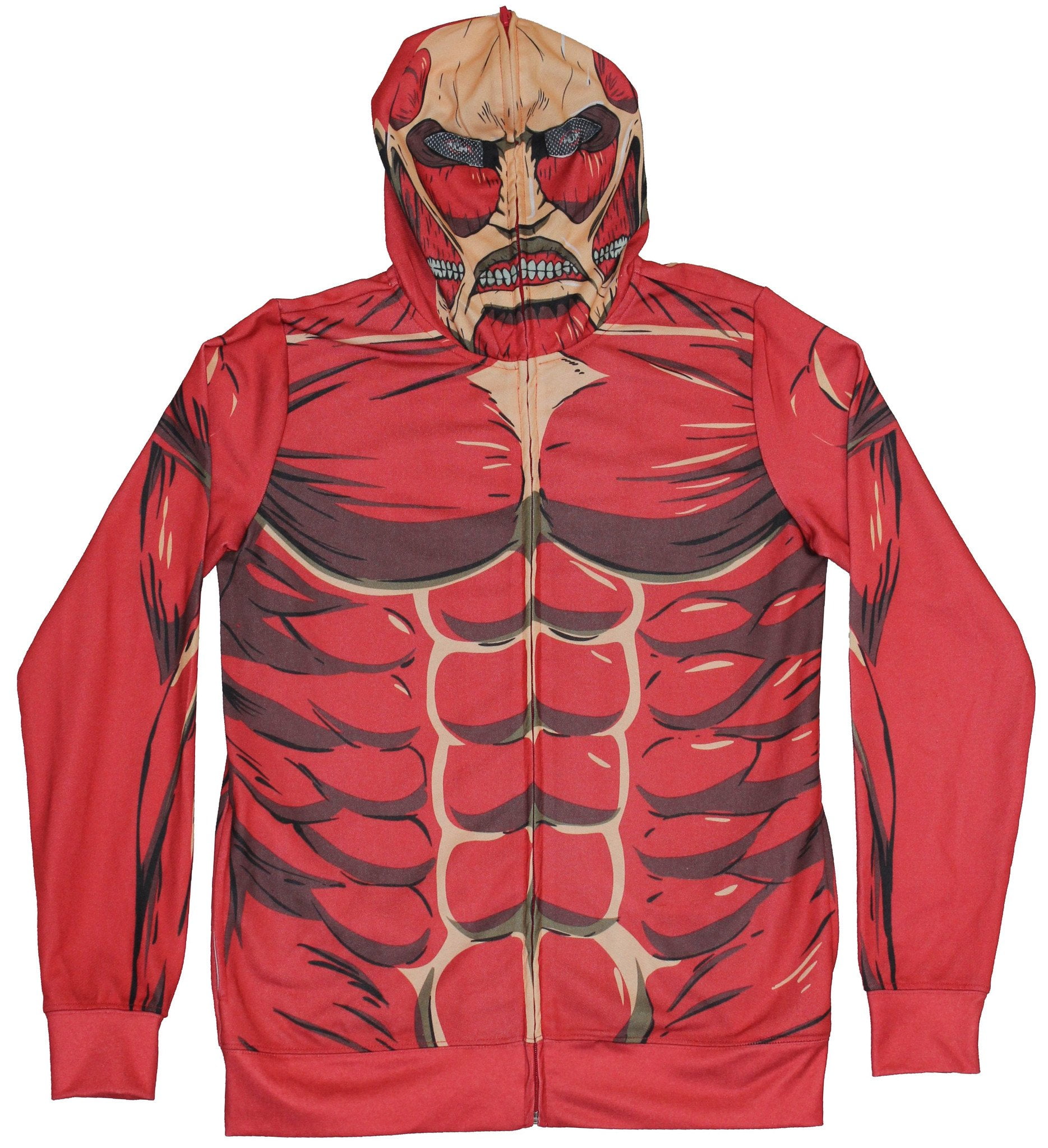Attack on Titan Mens Zip Up Hoodie - Scary Titan Costume Front (Small ...