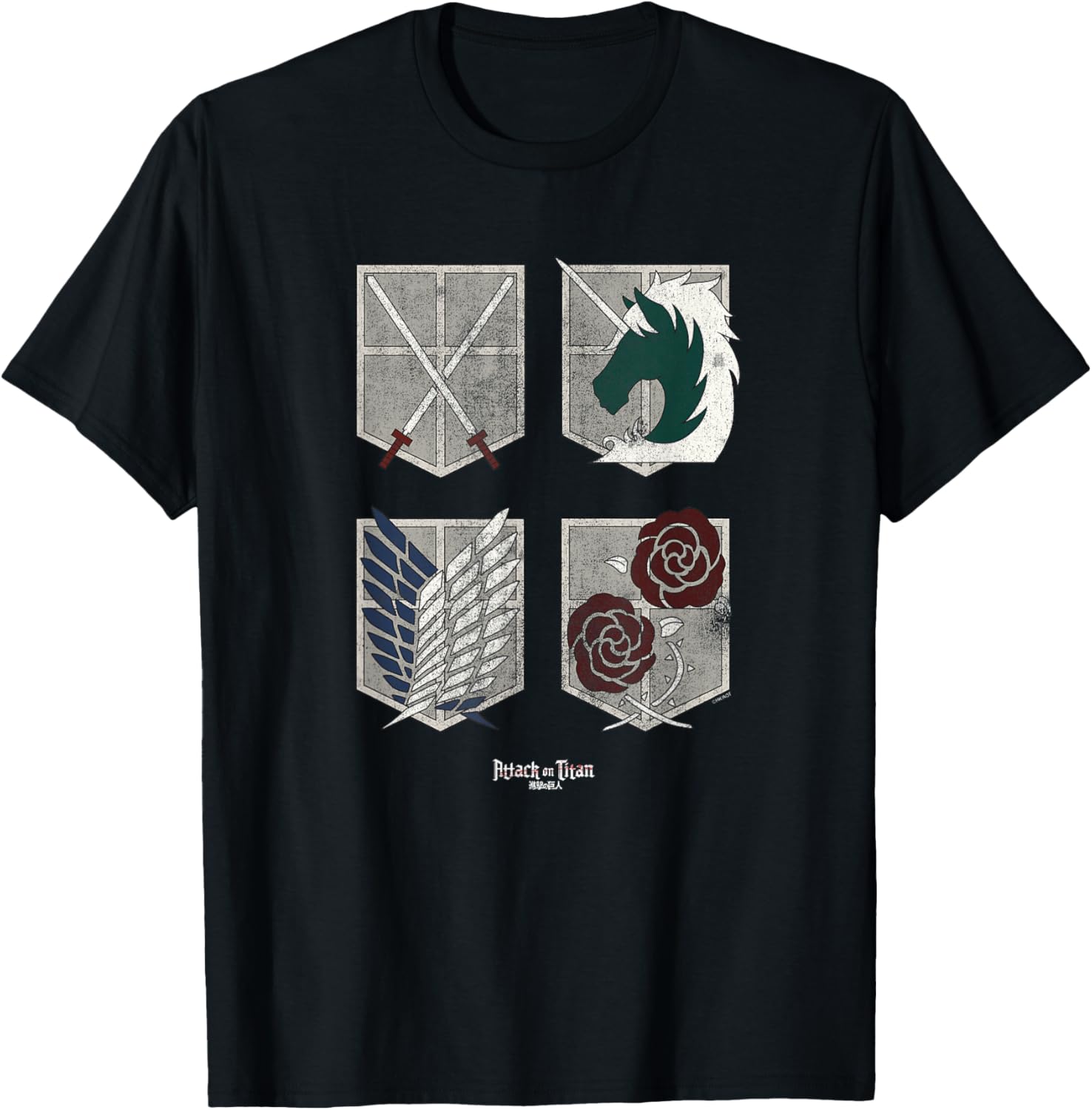 Attack on Titan T-shirt Four Shields Trainee Military Corps Garrison T ...