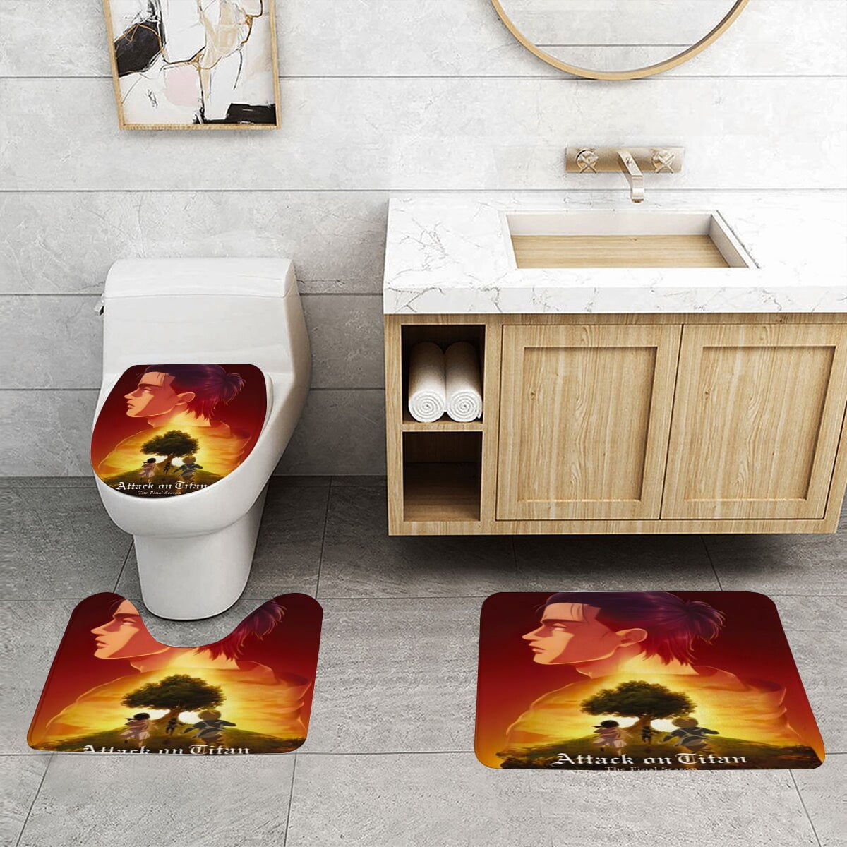 Attack on Titan floor mat and toilet set is durable,and adds a ...