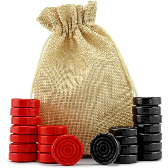 Attatoy Stackable Wooden Checkers Game Set, Black & Red Carved (24 ...