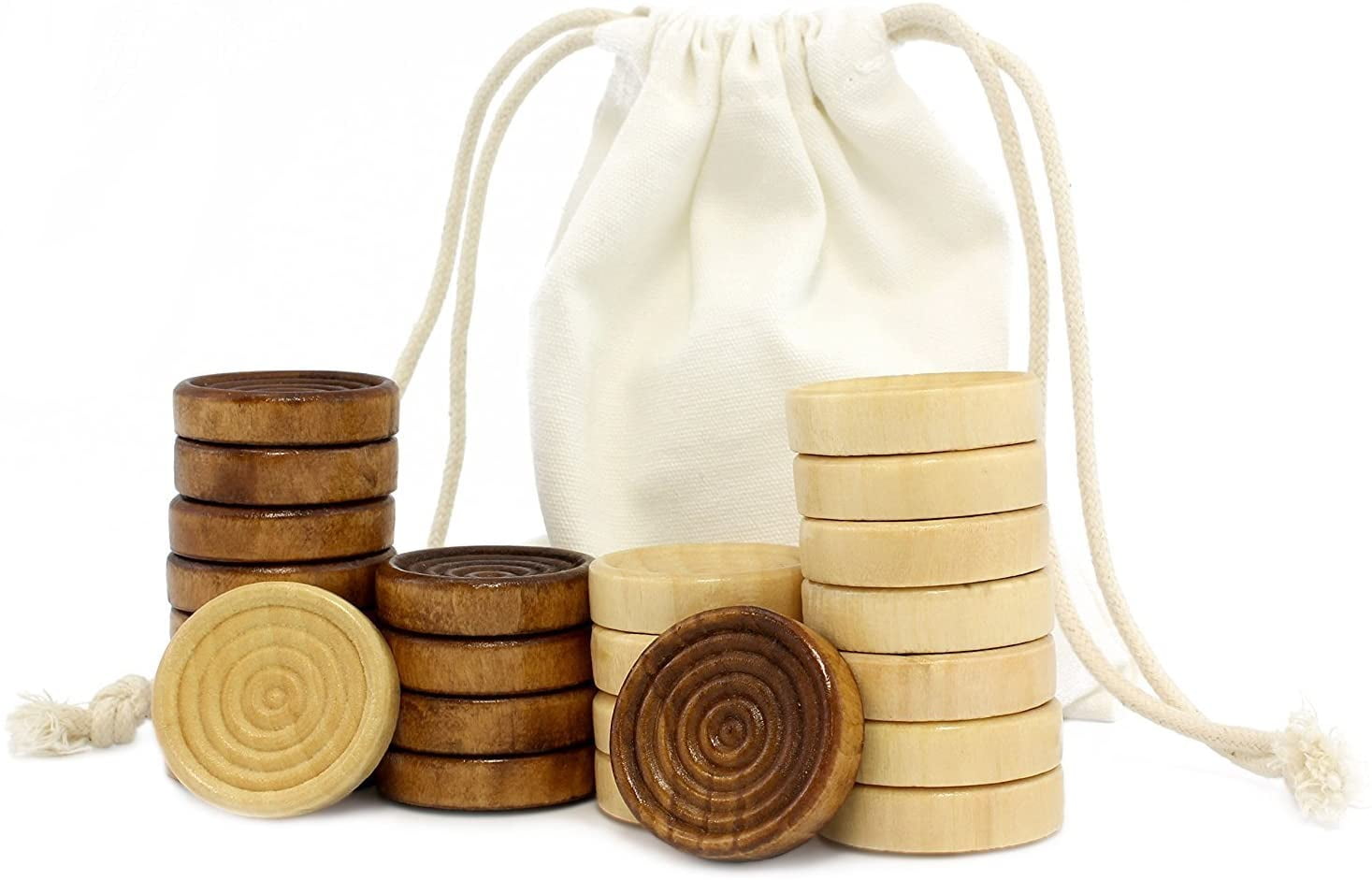 Attatoy Classic Stackable Wooden Checkers in Natural Wood Color (24 ...