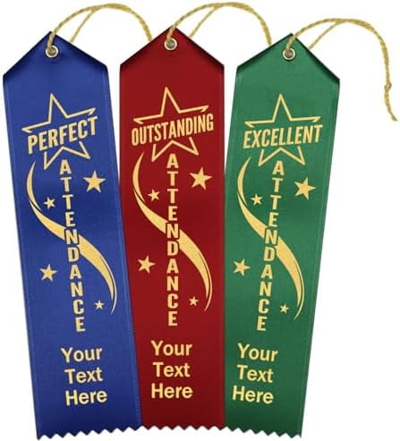 Attendance Award Ribbons with Card & String - Add Your Text and Choose ...